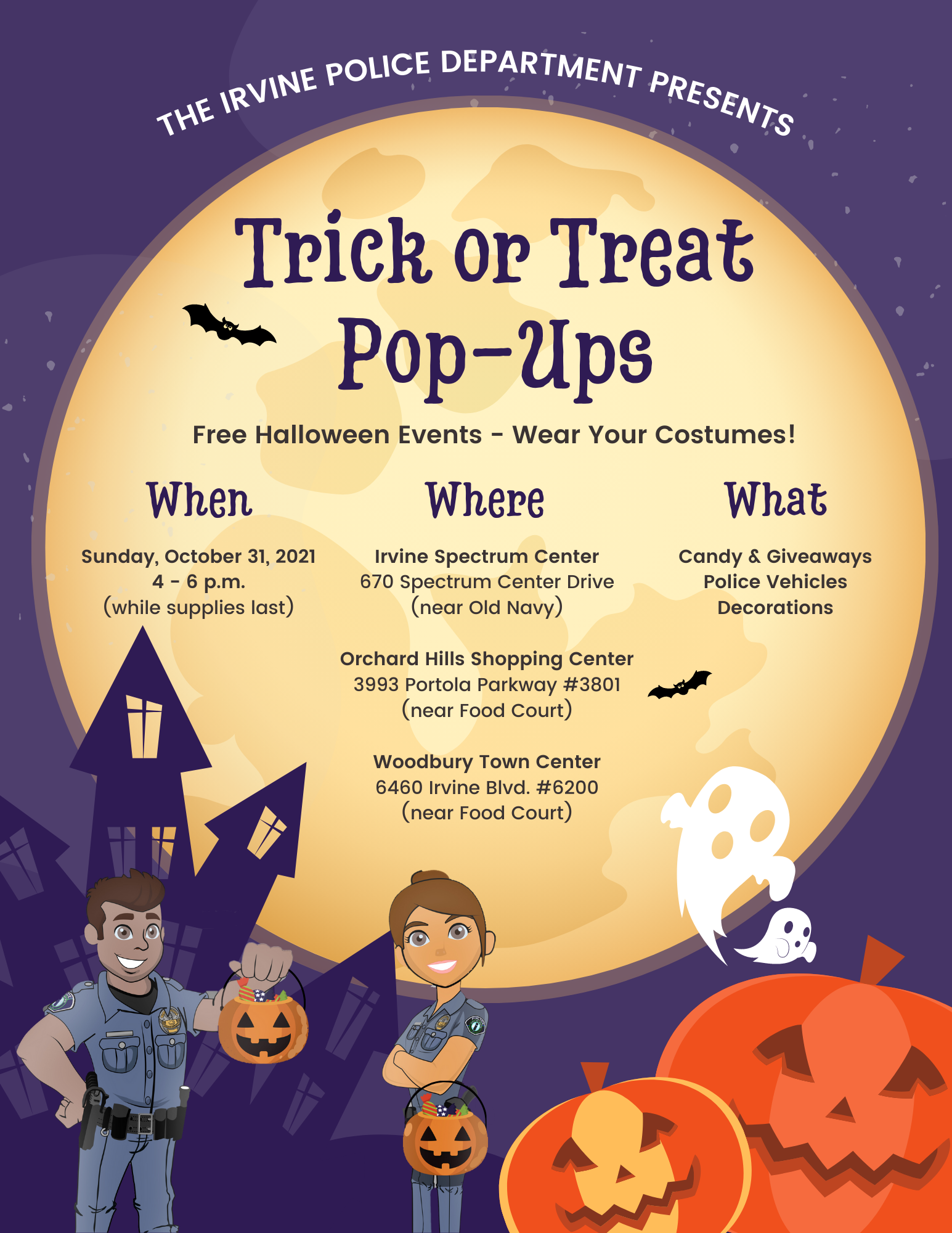 Irvine PD Trick or Treat Pop-Ups | City of Irvine